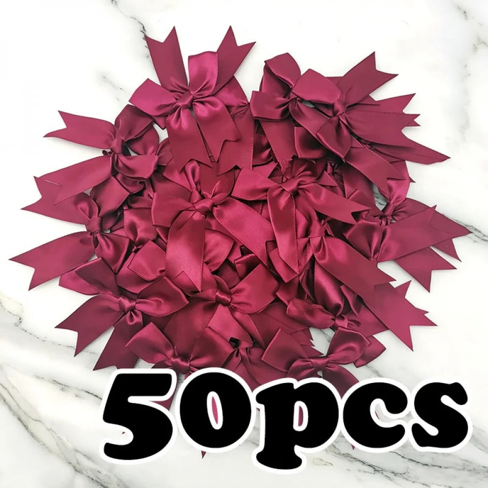 (50 Pcs/pack) 85*85mm Fresh Pink Ribbon Bows Small Size Satin Ribbon ...