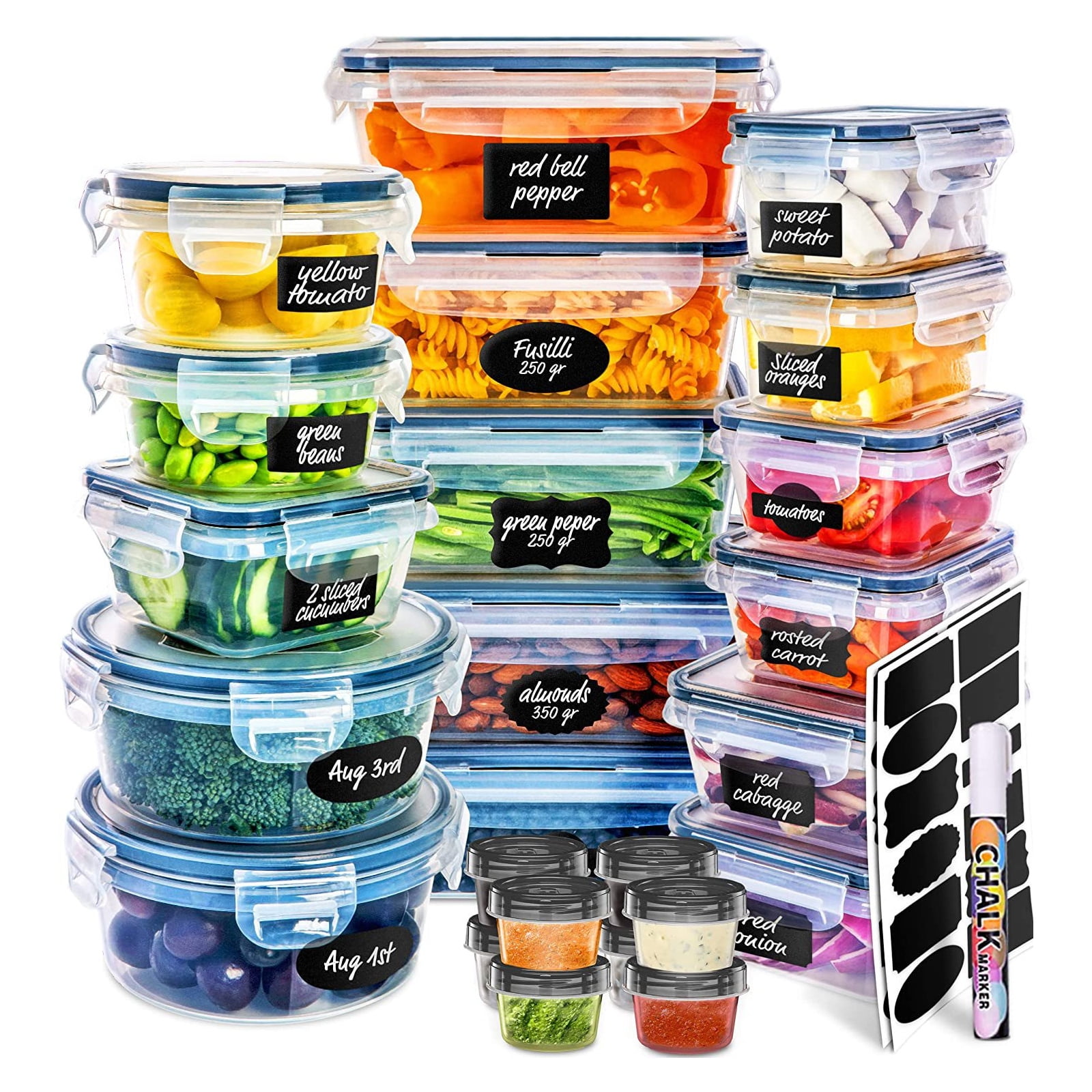 50 Piece Food Storage Container Set with Airtight Lids, Leak-Proof BPA ...