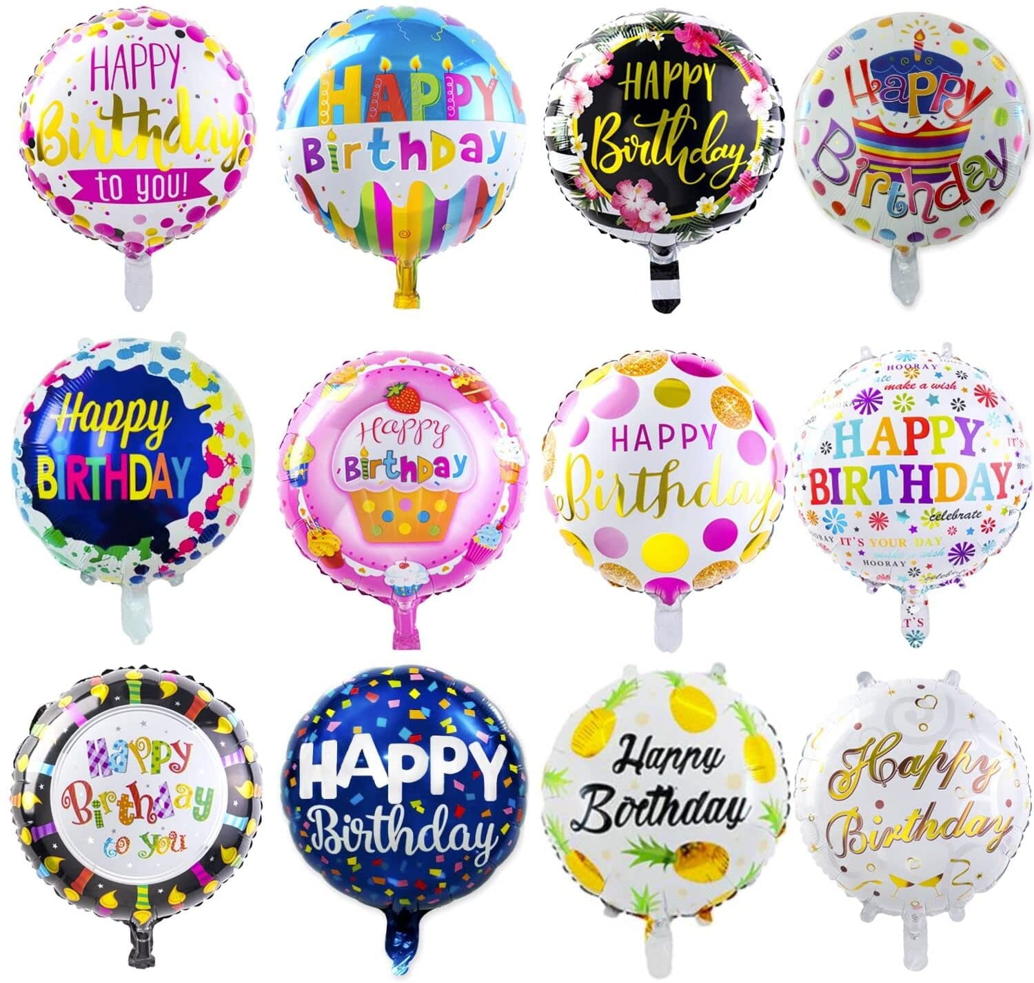 50-Piece Happy Birthday Aluminum Foil Balloons - Colorful Helium Mylar ...