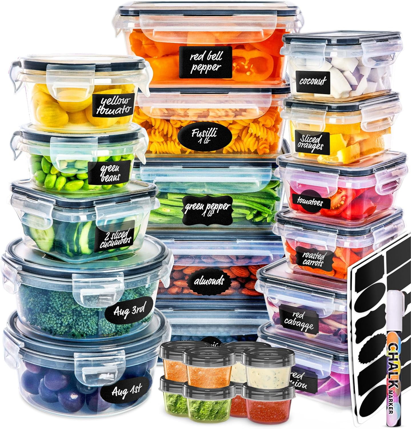 50-Piece Plastic Food Storage Containers with Lids (24 Containers & 24 ...