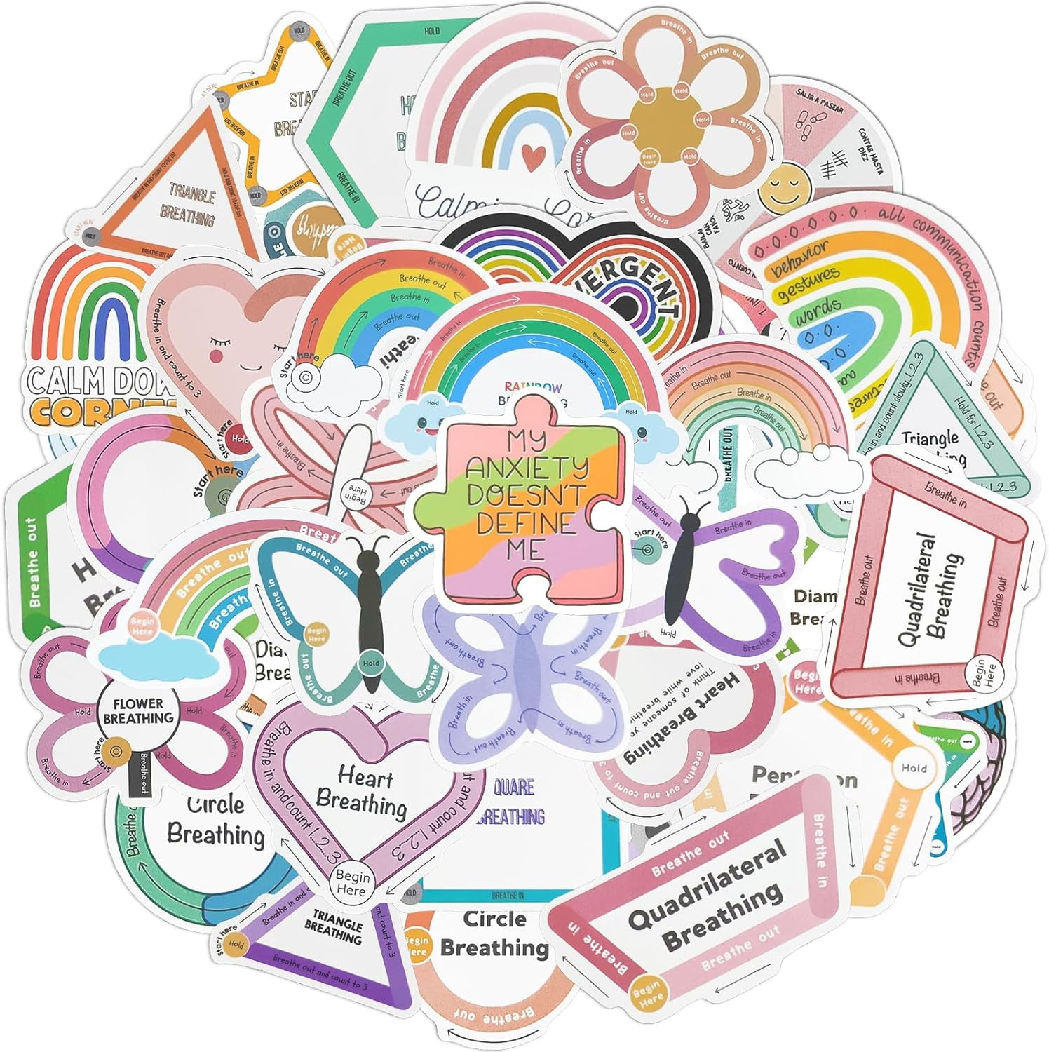 50-Piece Sensory Calm Stickers Kit - Anxiety Relief Fidget Stickers ...