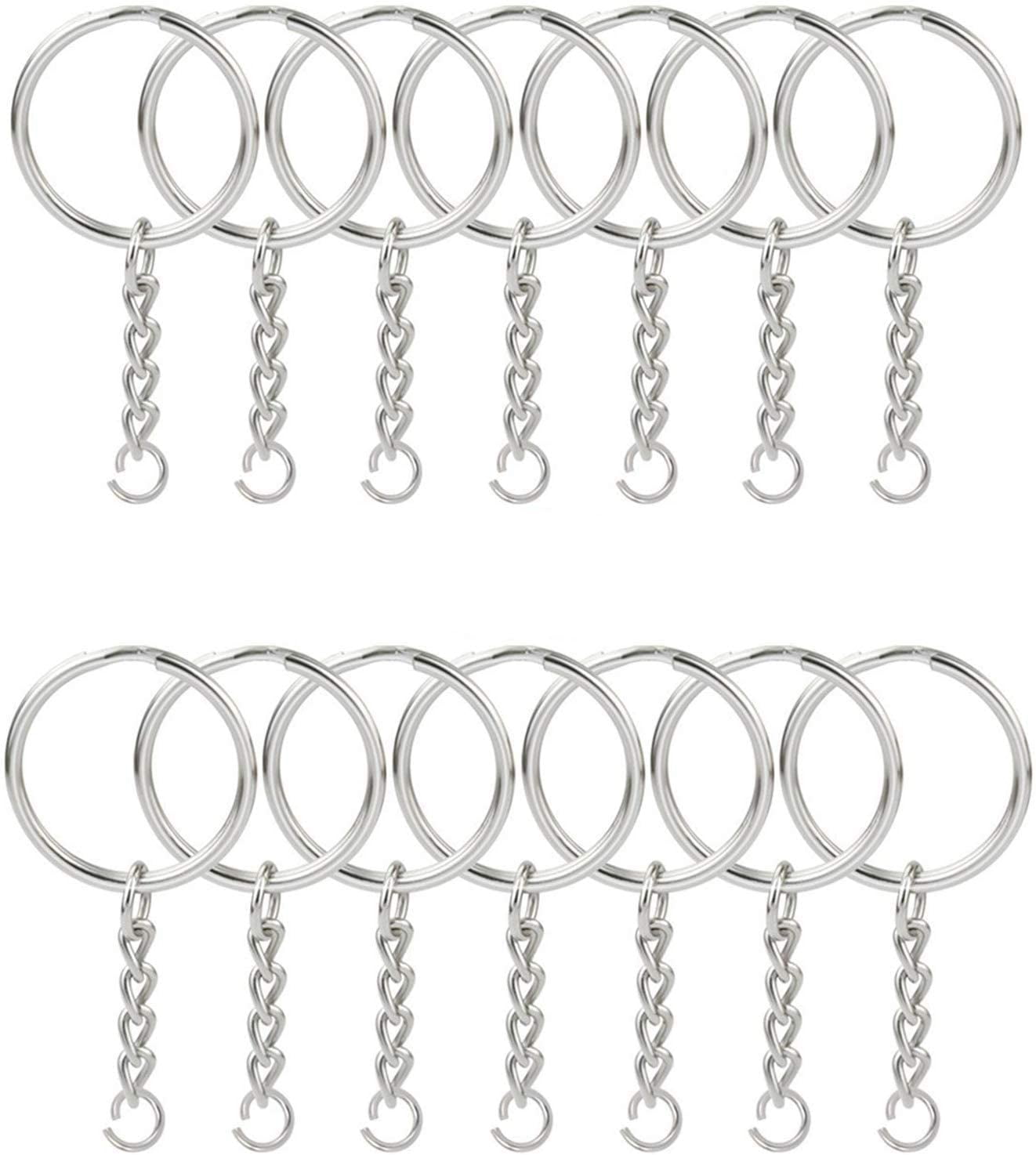 50-Piece Split Key Ring Kit with Chains & Jump Rings - 1 Inch Silver ...