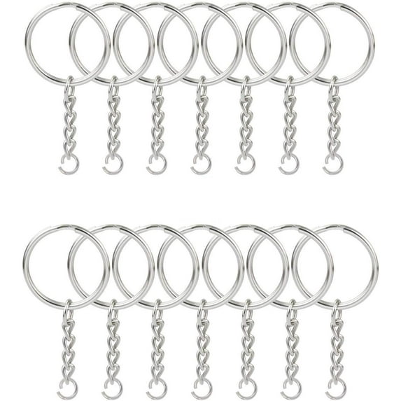 50-Piece Split Key Ring Kit with Chains & Jump Rings - 1 Inch Silver ...