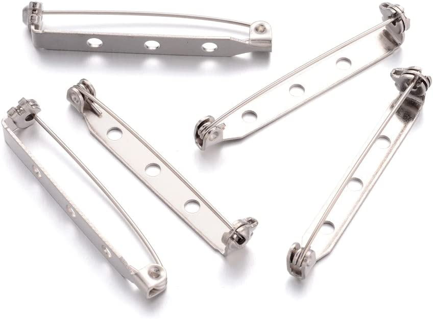 50-Piece Three Holes Iron Brooch Bar Pins Findings Safety Catch Back ...