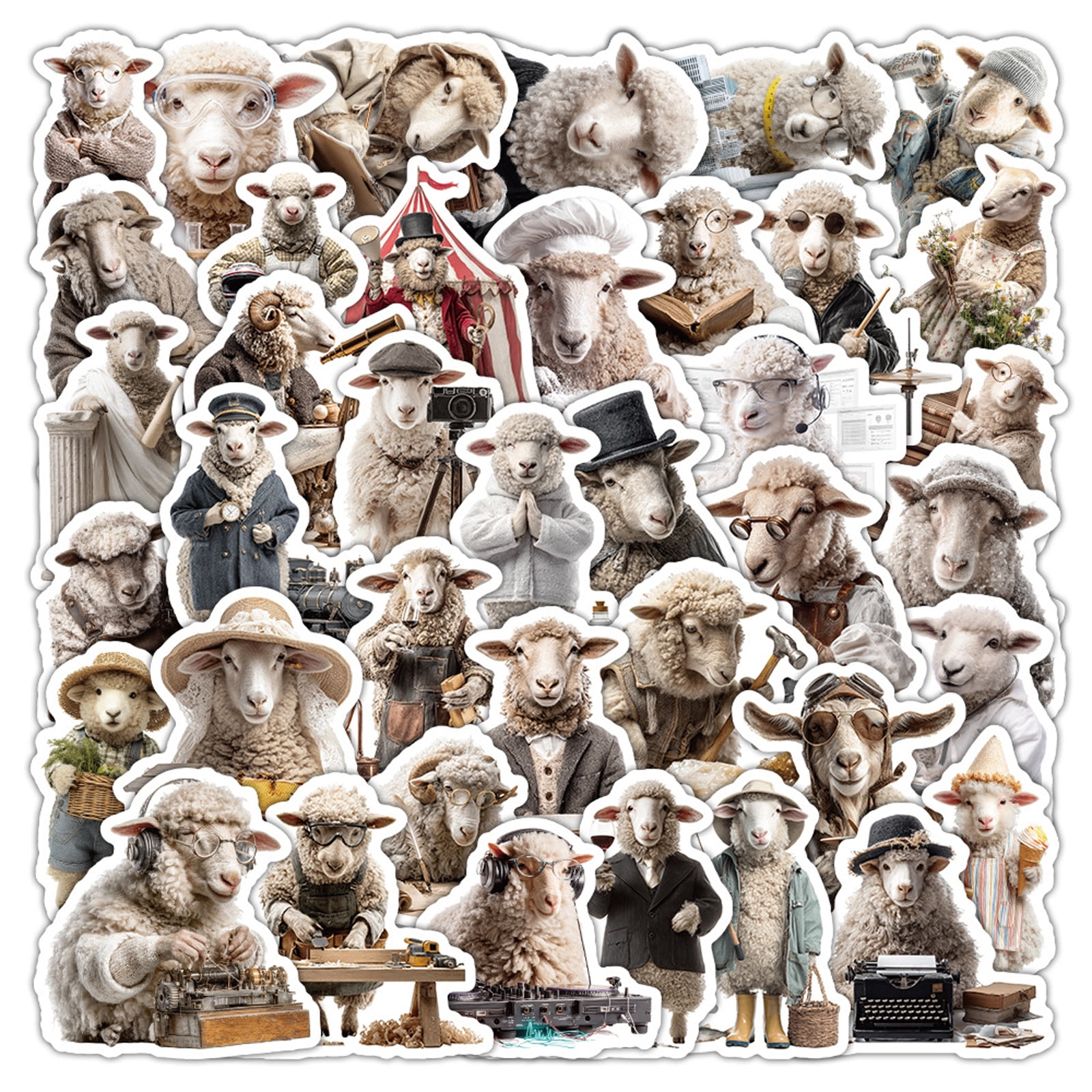 50-Piece Waterproof Cartoon Stickers With Lucky Sheep Theme, Featuring ...