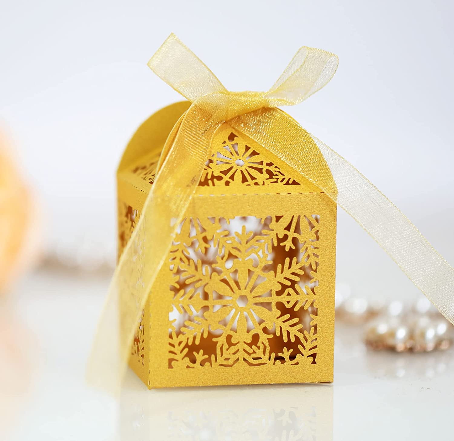 50 Piece Wedding Favor Boxes Laser Cut Snowflake Boxes Small Gift Boxes ...