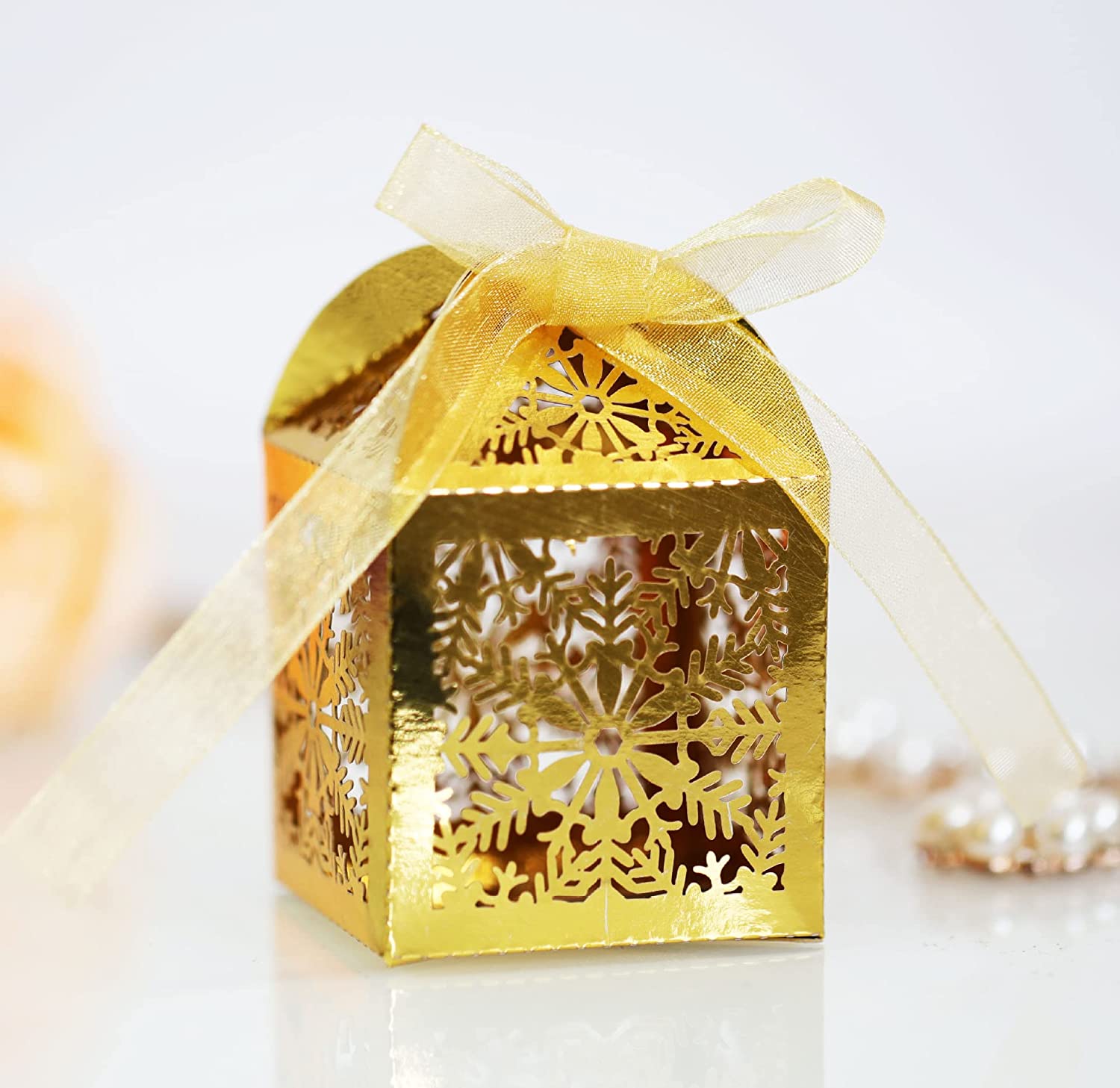 50 Piece Wedding Favor Boxes Laser Cut Snowflake Boxes Small Gift Boxes ...