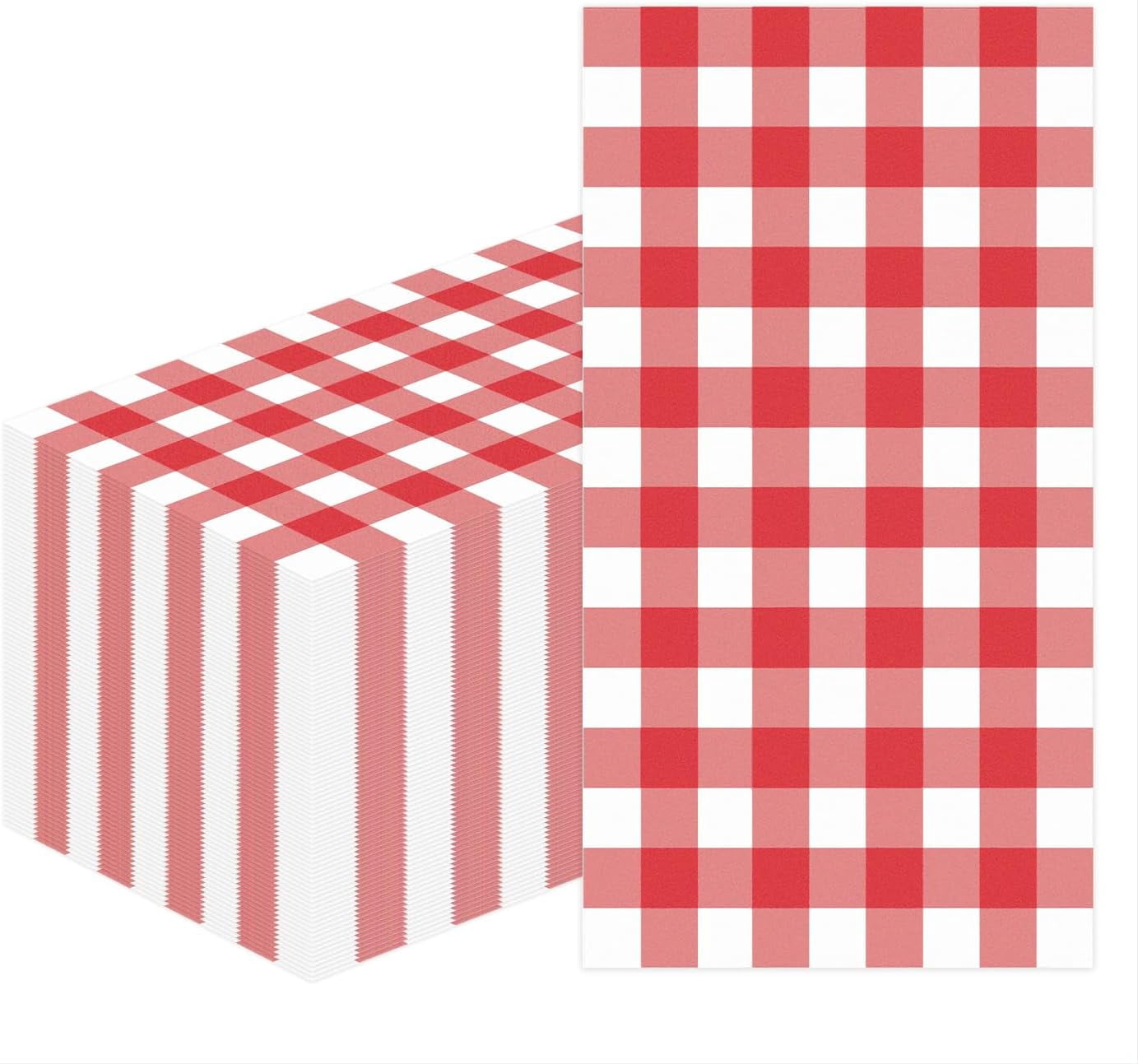 50 Pieces 3-ply Red Gingham Napkins Disposable Red and White Checkered ...