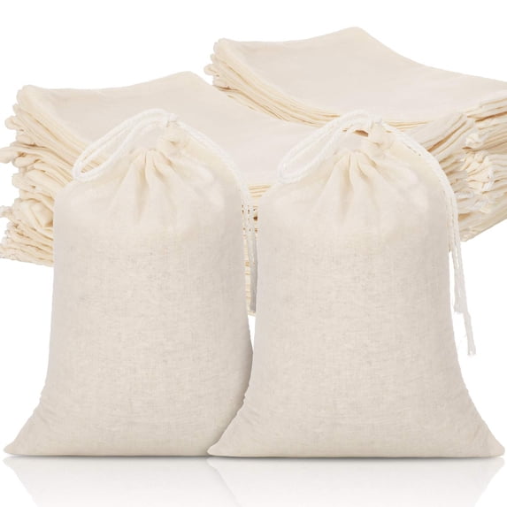 50 Pieces 4 x 6 Inches Muslin Cotton Drawstring Bags Canvas Linen ...