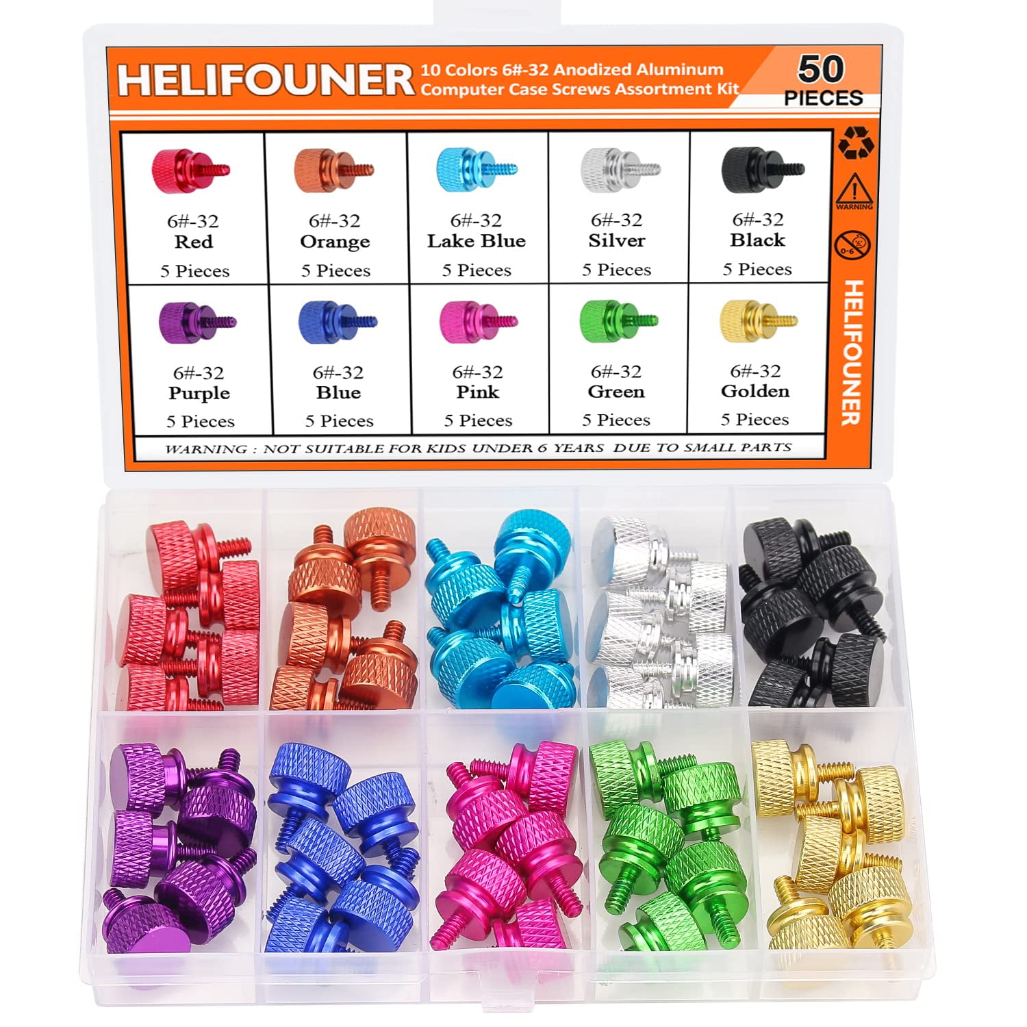 50 Pieces 6-32 Thread Anodized Aluminum Computer Case Thumbscrews ...