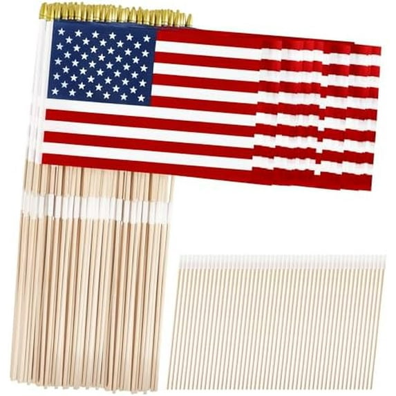 50 Pieces American Flags on Stick, USA Stick Flag with Handheld and ...