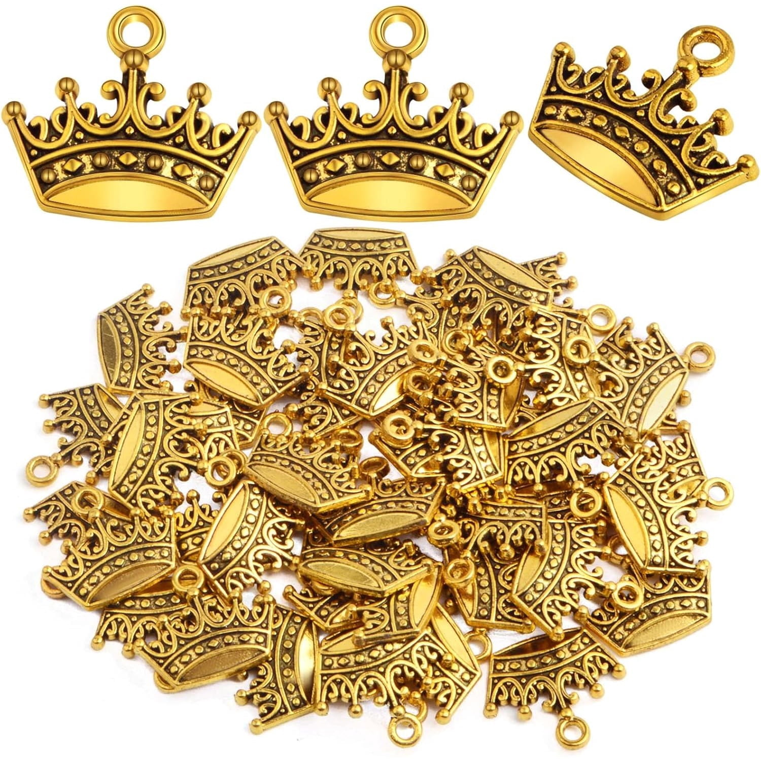 50 Pieces Antique Golden Mini Tiara Crown Charms Tibetan Alloy Vintage ...