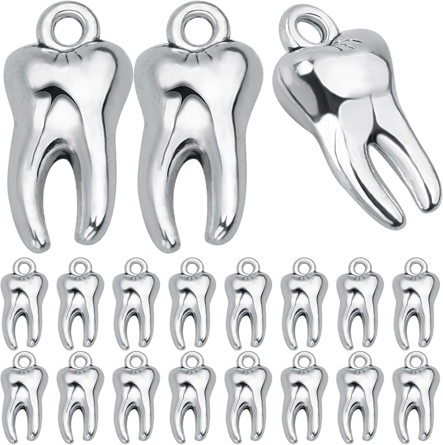50 Pieces Antique Silver Tooth Pendant Charms Alloy Heathy Teeth Dangle ...