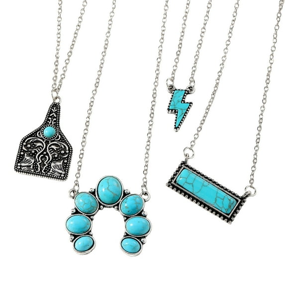 50 Pieces Bohemian Turquoise Necklace and Gift Set Metal Materials ...