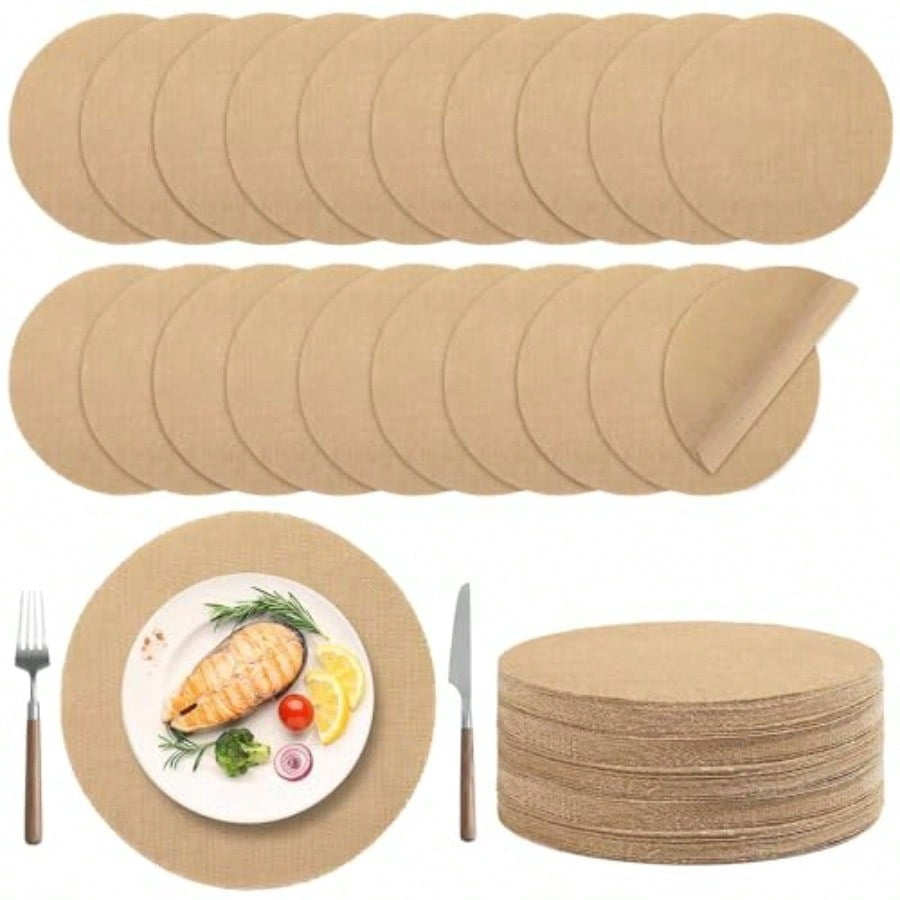 50 Pieces Burlap Placemats 11.8 Inch Round Reusable Brown Table Mats ...