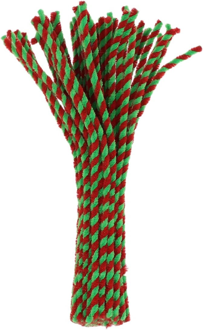 50 Pieces Christmas Pipe Cleaners Craft Two-Tone Chenille Stems ...