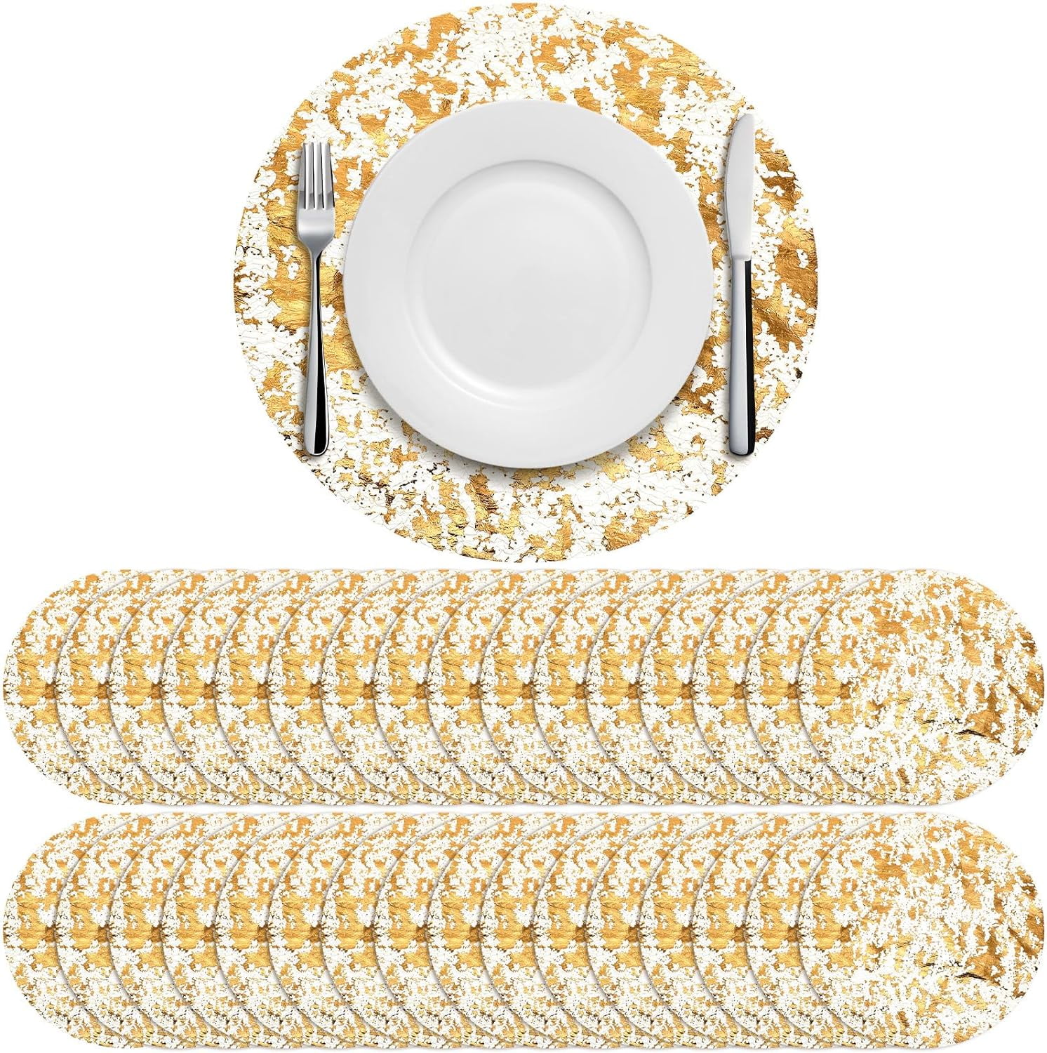 50 Pieces Disposable Gold Placemats Set 13 Inch Round Gold Foil Mesh ...