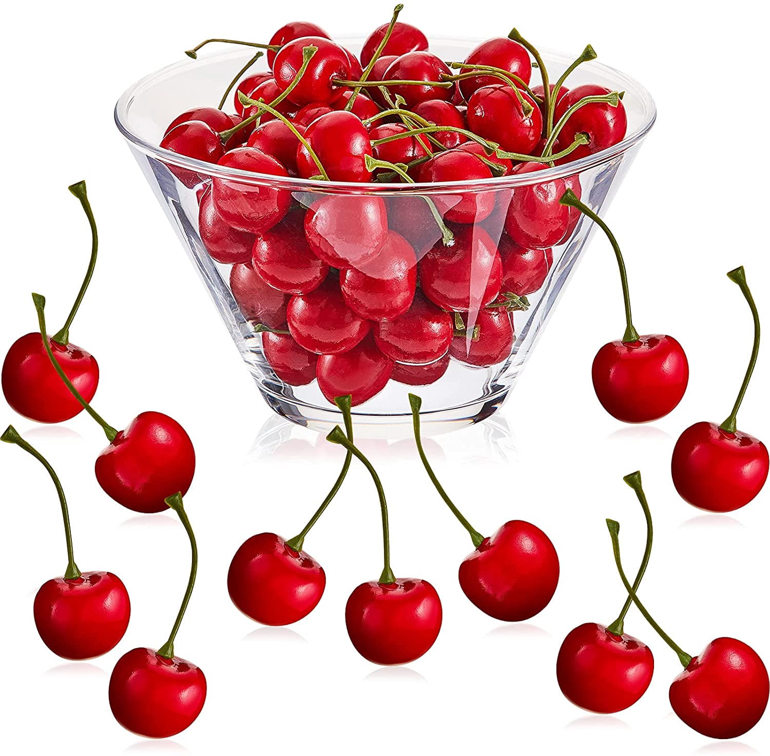 50 Pieces Fake Cherries Artificial Fruit Decorations Red Simulation ...