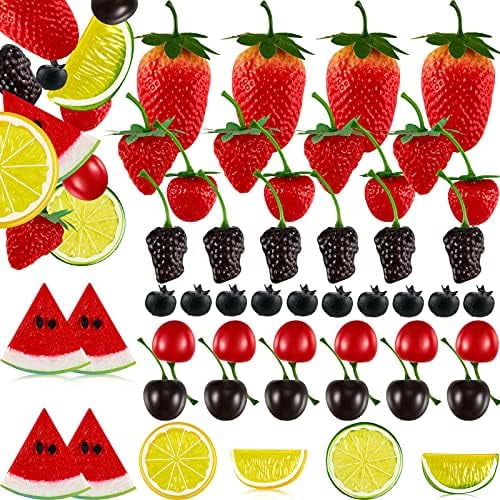 50 Pieces Fake Fruit Artificial Plastic Fruit, 14 Fake Strawberries, 12 ...