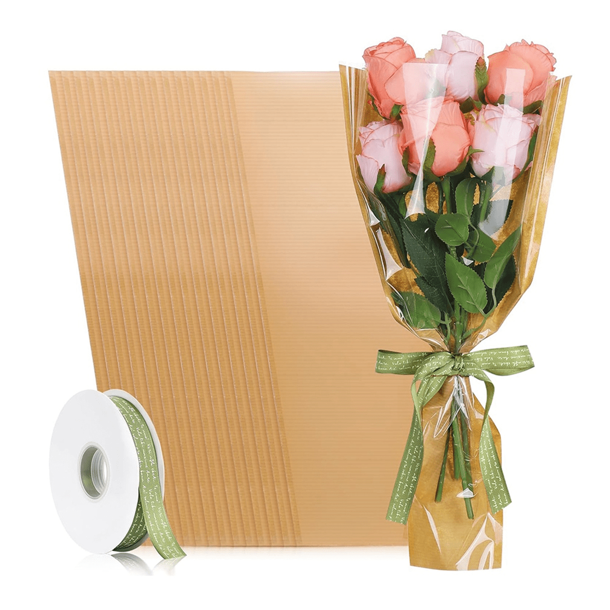 50 Pieces Flower Packaging Bags with Ribbon, Kraft Paper Flower ...