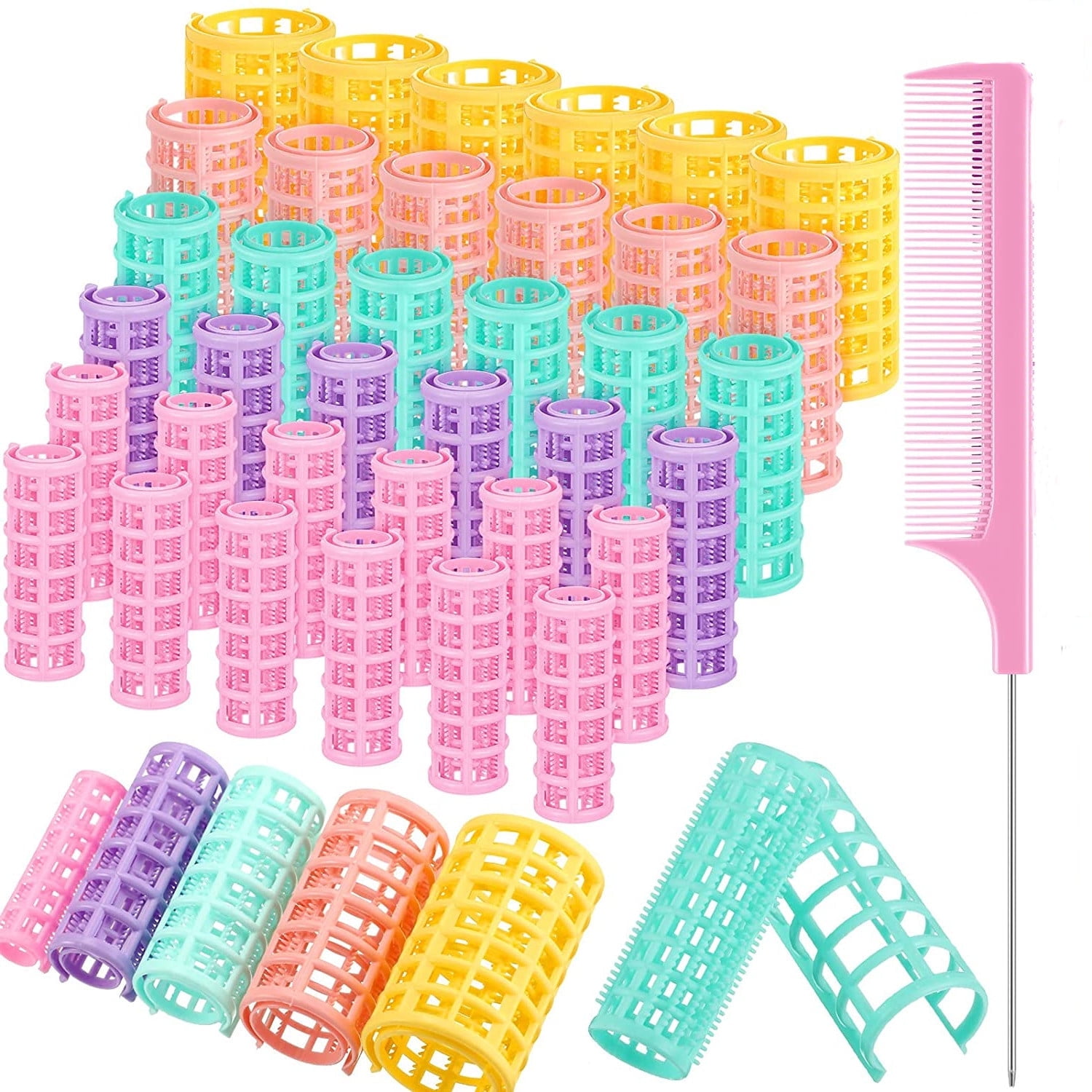 50 Pieces Hair Roller,Plastic Hair Roller,Hair Curlers Clips with Steel ...