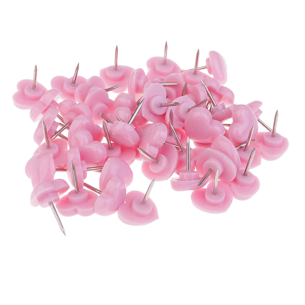 50 Pieces Heart Shape Push Pins Drawing Pins Office Thumbtack Pink ...