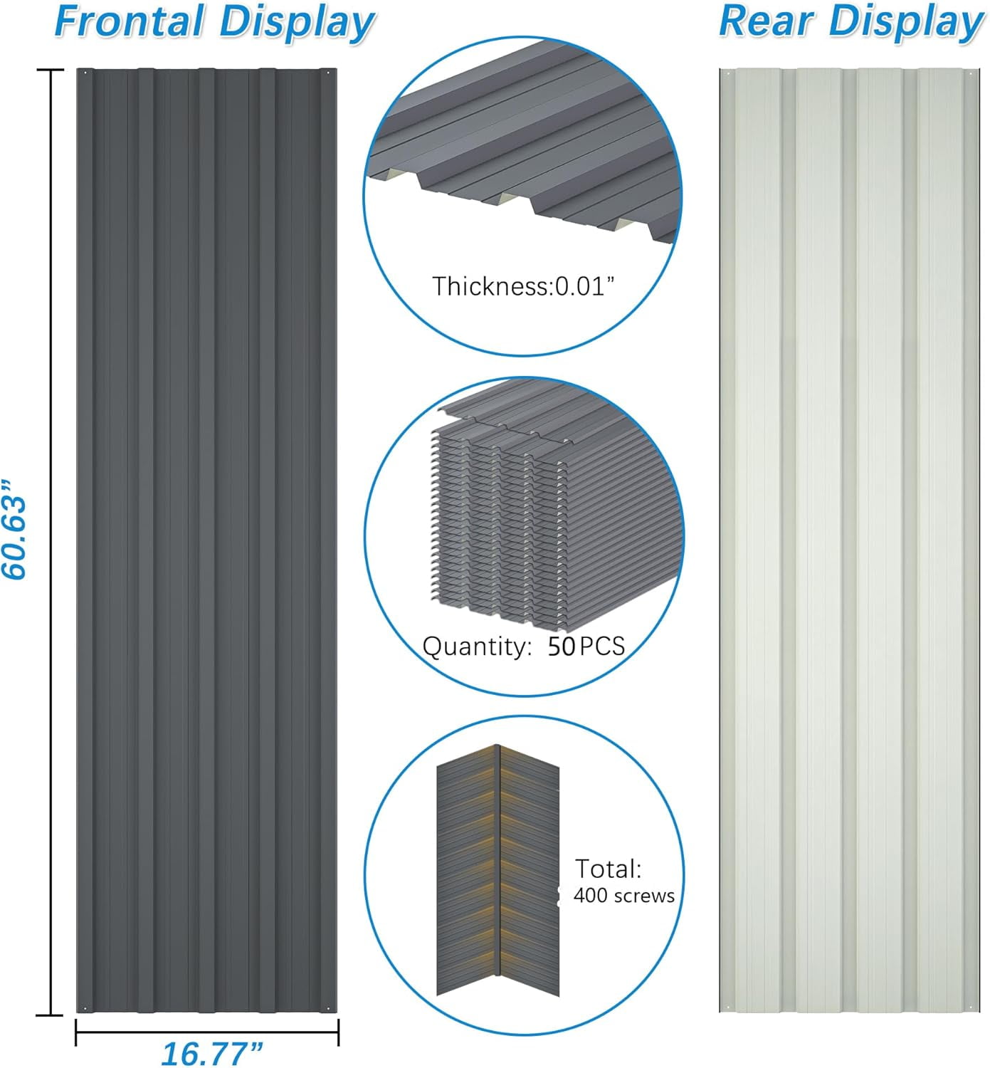 50 Pieces L60.63xW16.77 Inch Galvanized Steel Roof Panels, Metal ...