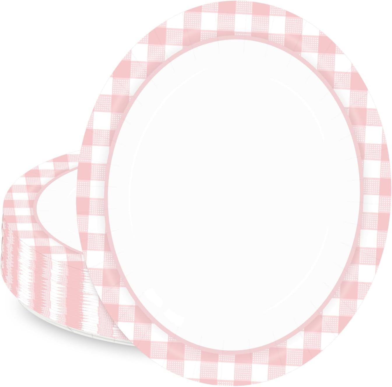 50 Pieces Light Pink Gingham Oval Paper Plates 10 X 12 Inch Pink and ...