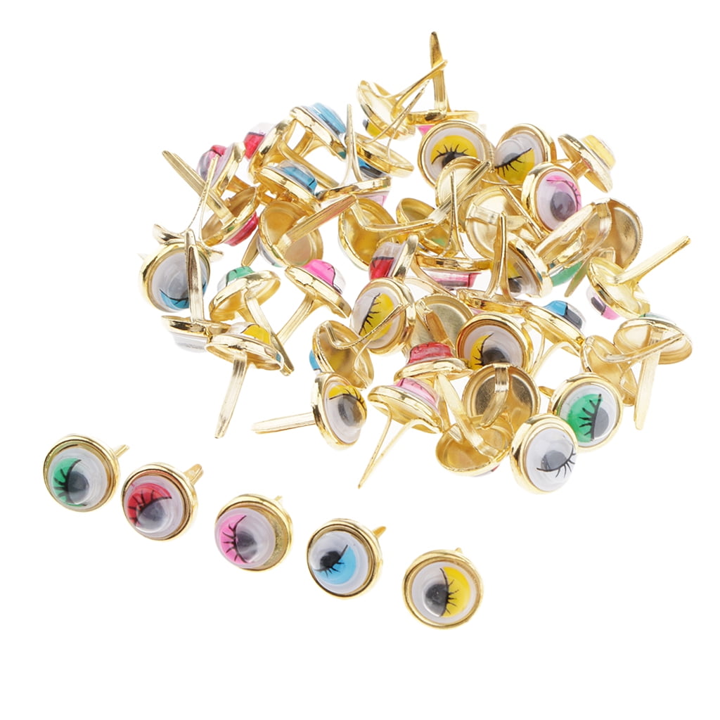 50 Pieces Mini Metal Brads for Crafts Round Fasteners Brass Eye Pattern ...