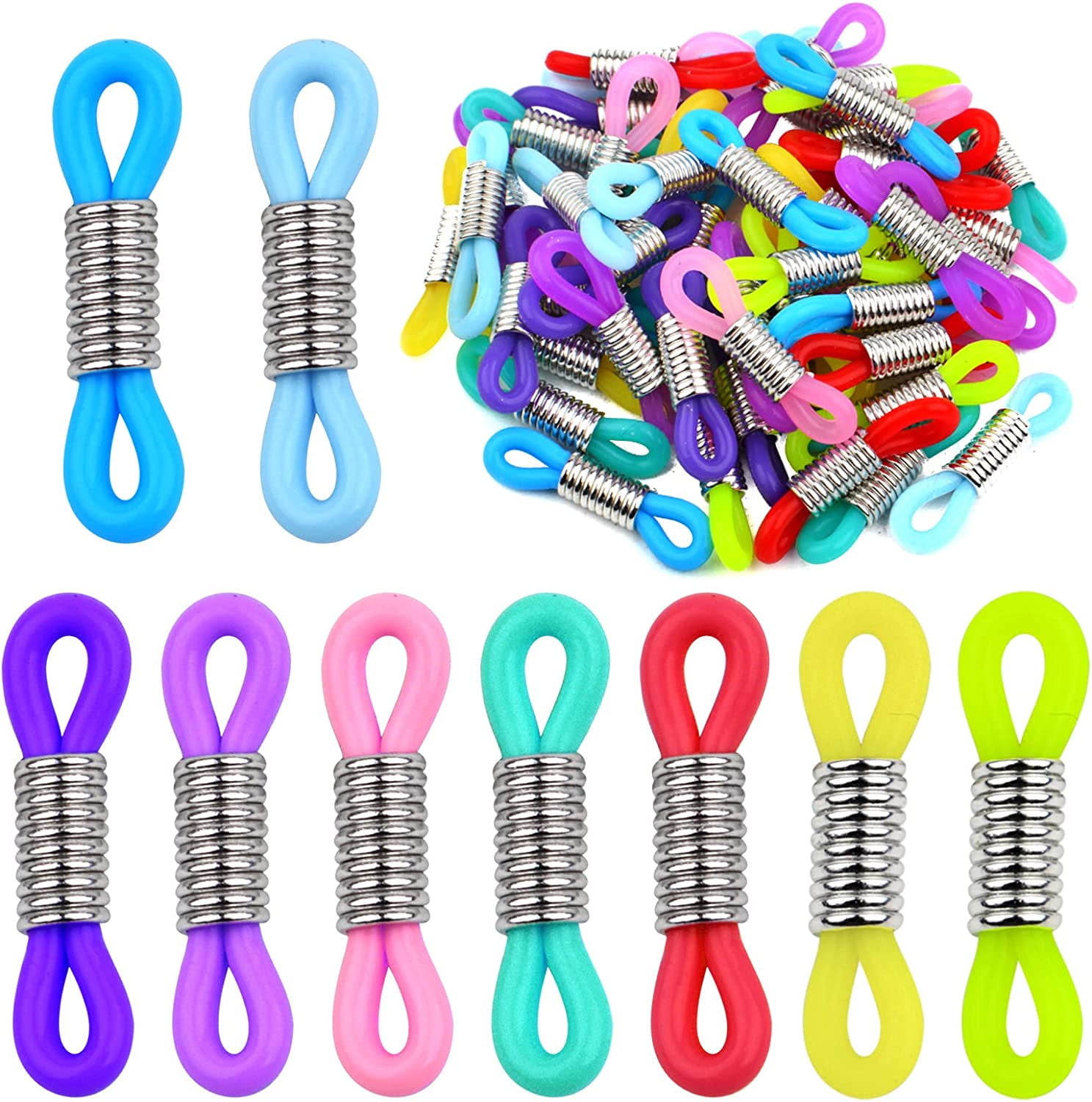 50 Pieces Mixed Colors Eyeglasses Chain Ends Adjustable Silicone ...