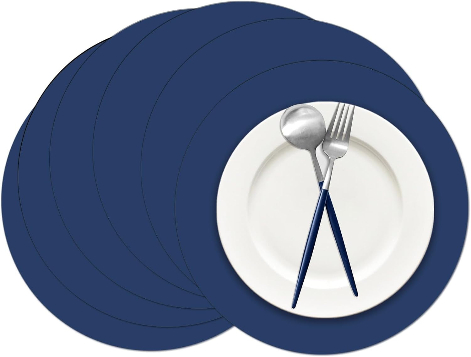 50 Pieces Navy Blue Paper Place Mats Blue Round Disposable Table Mats ...