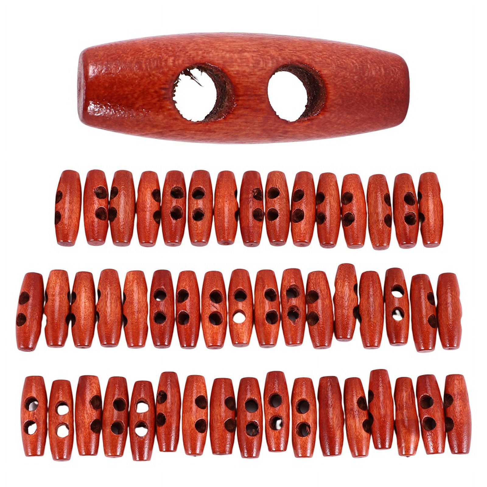 50 Pieces Olive Shape Wooden Toggles Buttons 2 Holes Sewing Buttons for ...