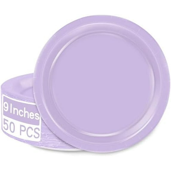 50 Pieces of Paper Plates, Round Lavender Party Plates Pack, Disposable ...