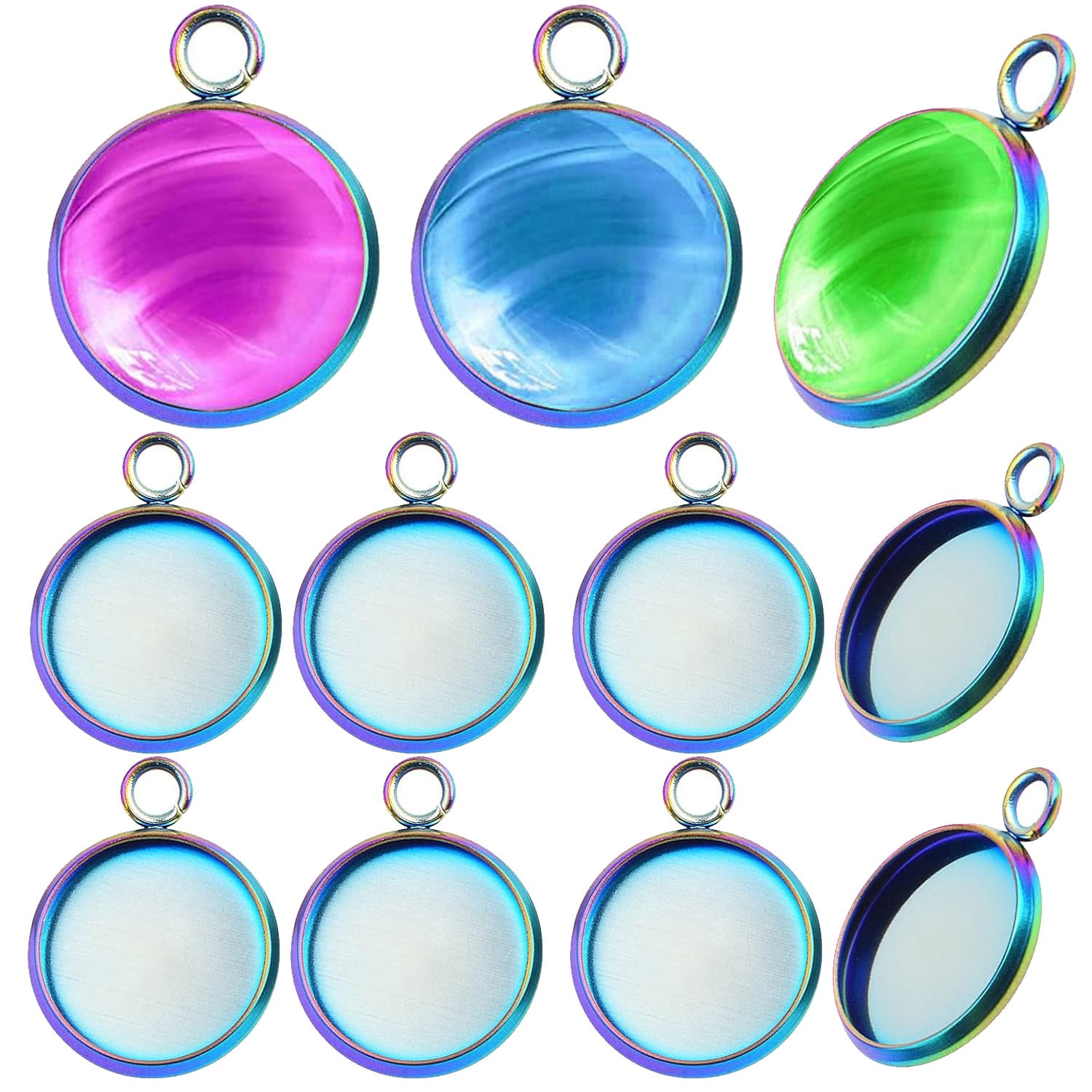 50 Pieces Rainbow Color, Stainless Steel Pendant Trays Cabochon ...
