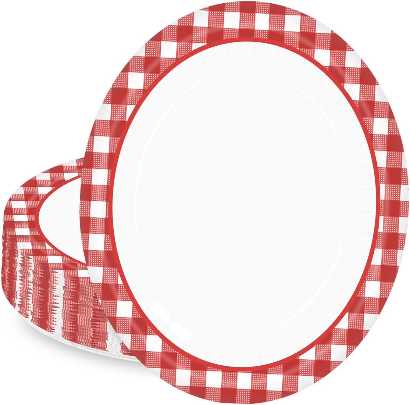 50 Pieces Red Gingham Oval Paper Plates 10 X 12 Inch Red and White ...