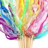 50 Pieces Ribbon Wands Wedding Streamers with Bells, Lace Fairy Stick ...