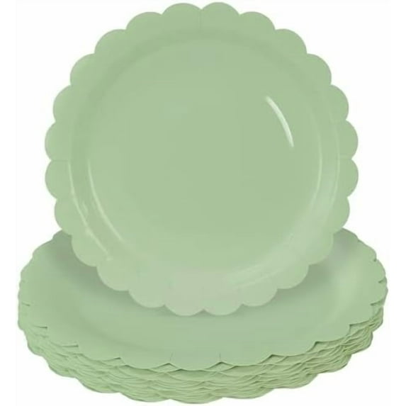 50 Pieces Sage Green Paper Plates 9 Inch Sage Scalloped Plates ...