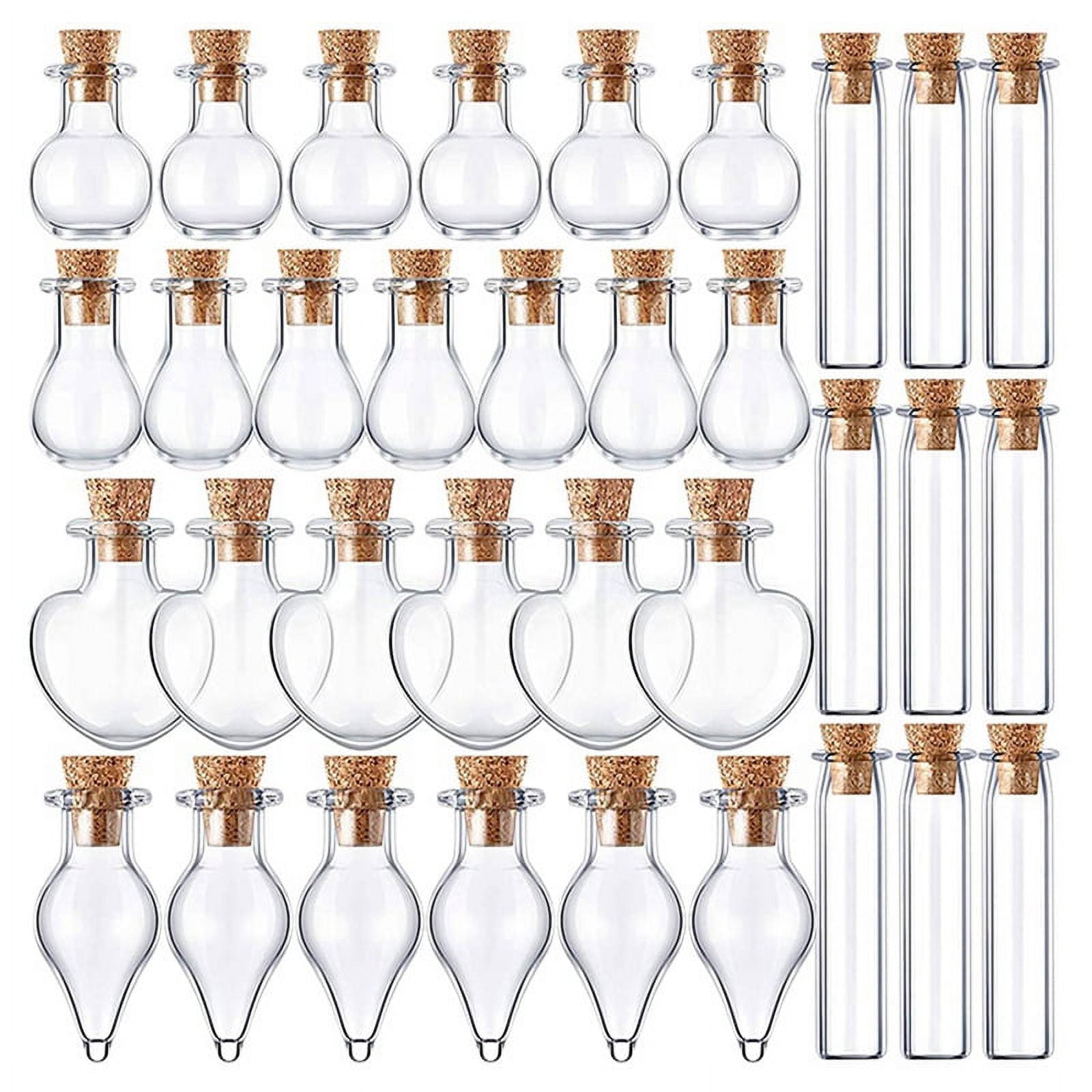 50 Pieces Small Mini Glass Jars Bottles with Cork Stoppers 5 Shapes ...
