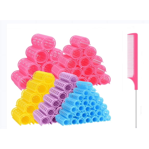 50 Pieces Snap On Hair Roller Plastic Hair Roller No Heat Curlers Clips ...