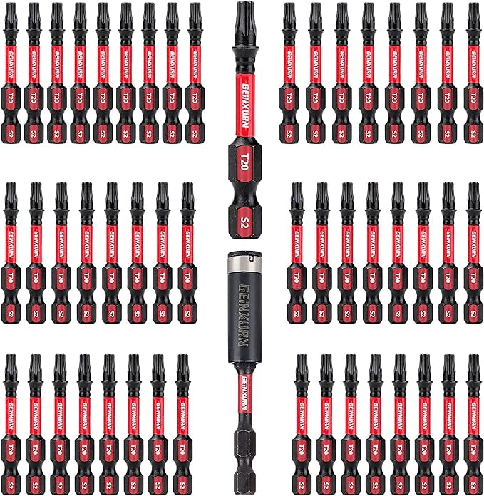 50 Pieces T20 2 In. Impact Tough Magnetic #20 Torx Head Power Bits, S2 Alloy Steel T20 ...