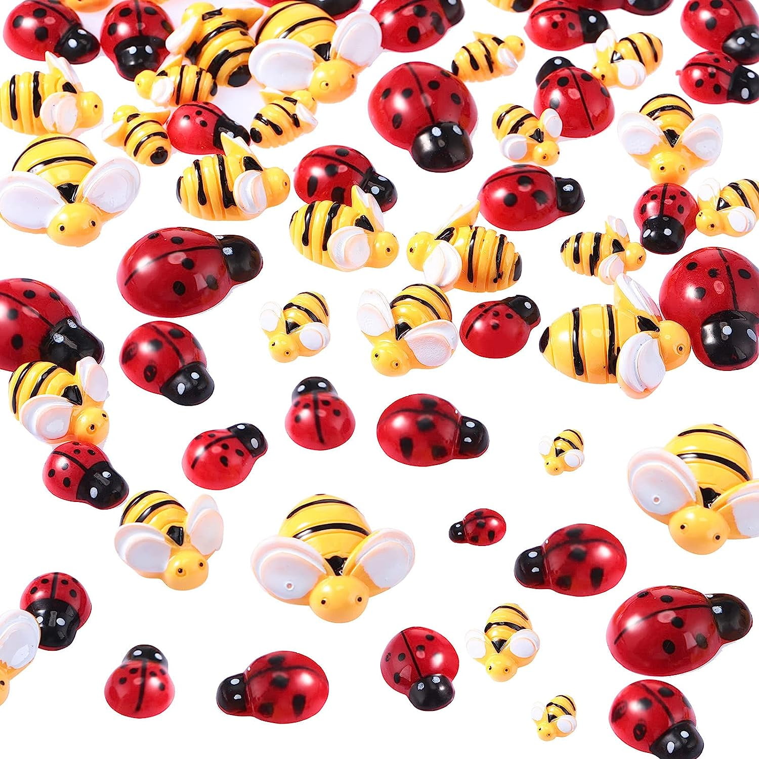 50 Pieces Tiny Resin Bees Ladybugs, Including 25 Pieces Tiny Resin and ...