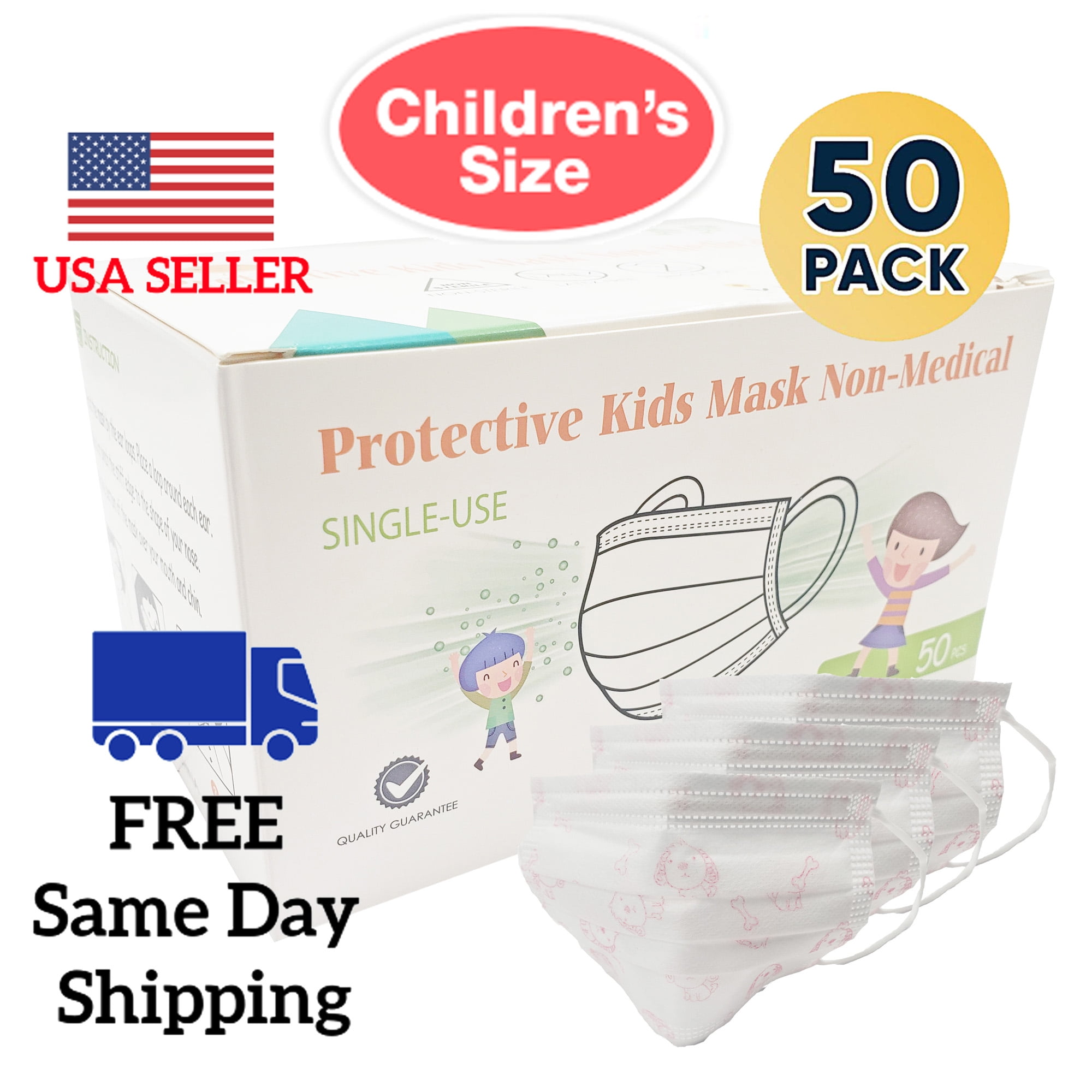 50 Pieces Unisex Kids 3Ply Surgical Procedural Dental Style Disposable ...