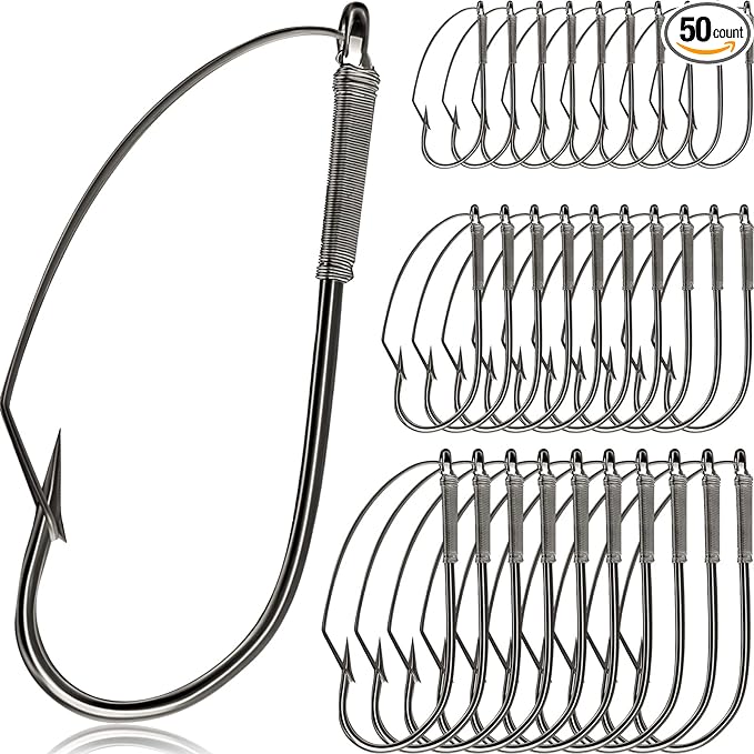 50 Pieces Weedless Fishing Hooks Wacky Worm Hooks Wide Rig Fishing ...