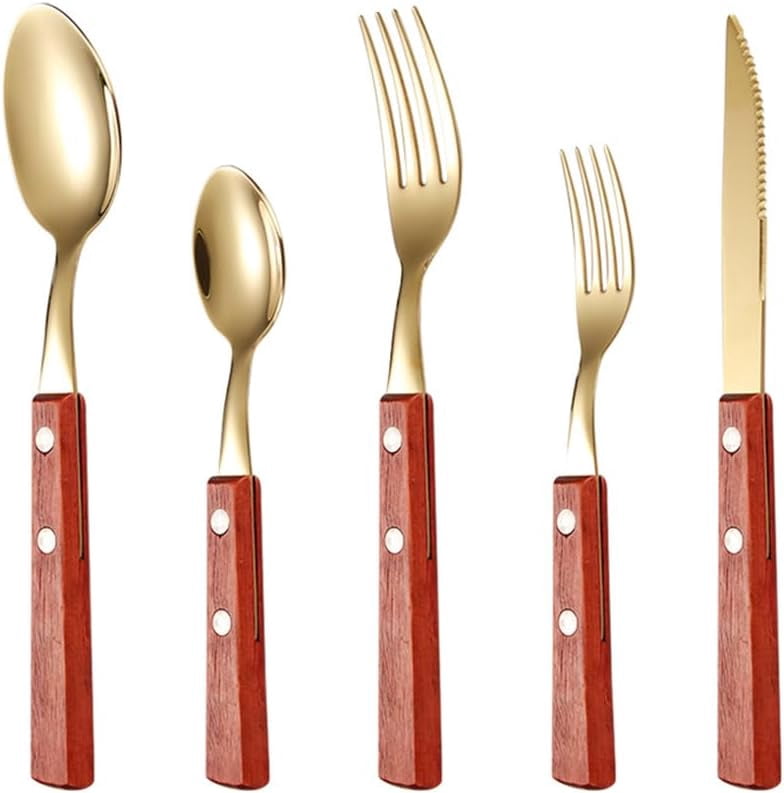 50 Pieces Wood Handle Flatware Set 304 Stainless Steel Cutlery Set ...