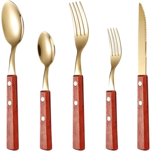 50 Pieces Wood Handle Flatware Set 304 Stainless Steel Cutlery Set ...