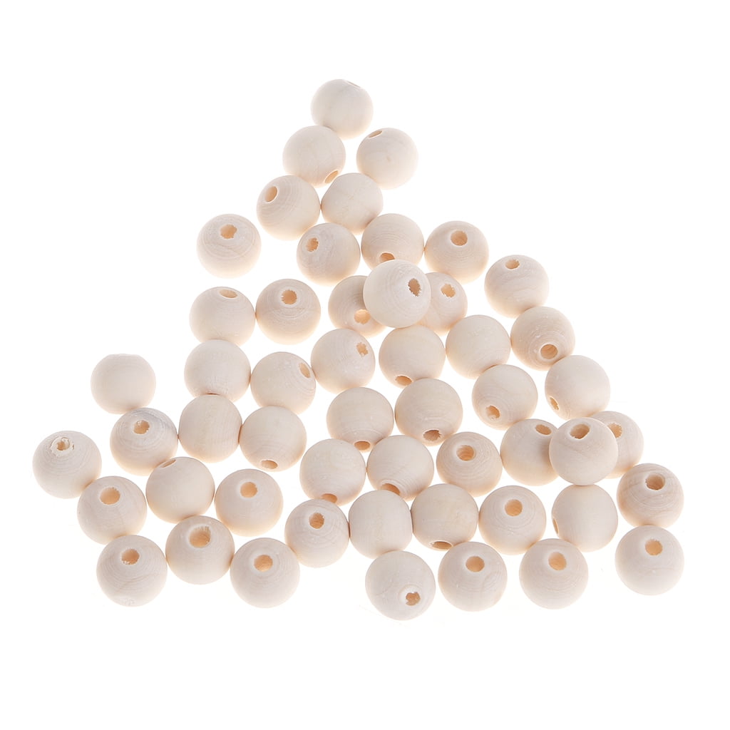 50 Pieces Wooden Beads Natural Bead to Paint for Bird Educational Toy ...