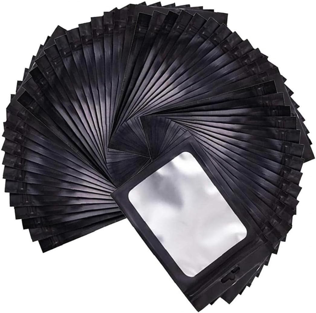 50 Pieces Zip Lock Packaging Bag Matte Black Aluminum Foil Mylar Pouch ...