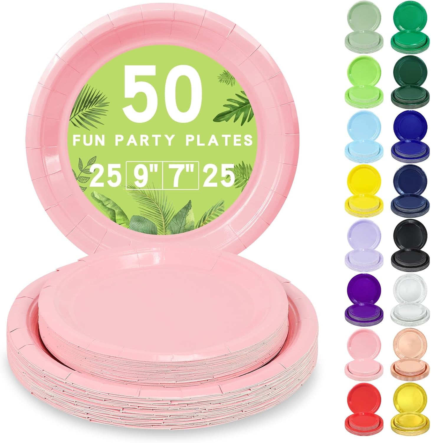 50 Pink Paper Plates Disposable Set Includes 25-9" & 25-7" Disposable ...