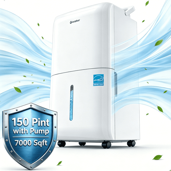 Waykar 50 Pint Energy Star Dehumidifier with Pump for Basement, 3000 Sq ...