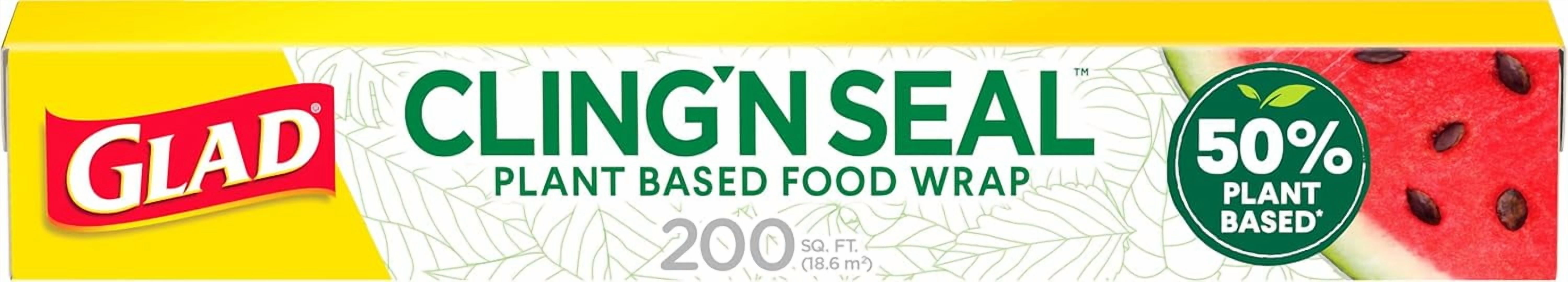 50% Plant Based Cling N Seal Plastic Wrap for Food, Airtight Seal, 200 ...